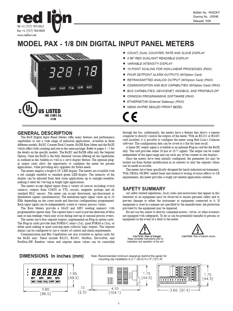 Red Lion Panel Mount Tochometer PAXI0000 | PDF | Light Emitting Diode ...