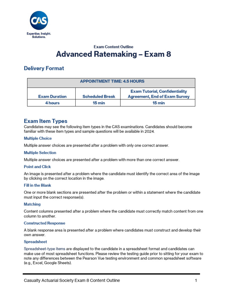 CAS Exam 8 Content Outline 2024 - FULL | PDF | Actuary | Risk