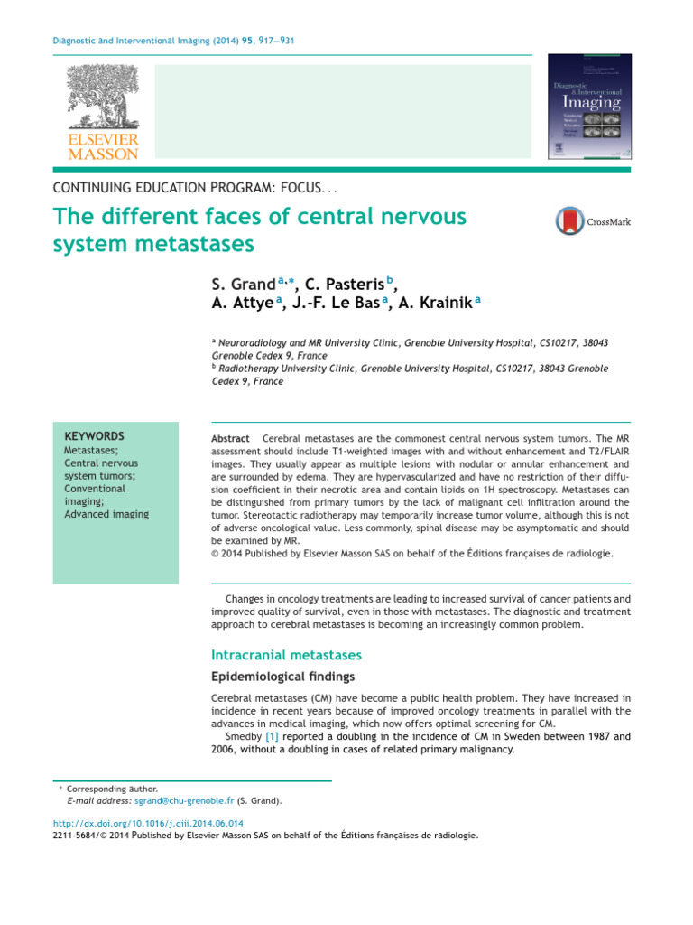 The Different Faces of CNS Metastasis | PDF | Metastasis | Magnetic ...