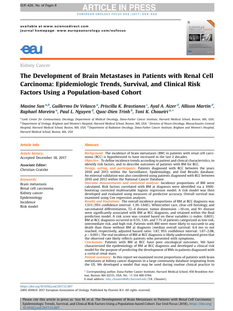 Development of Brain Metastasis With RCC | PDF | Metastasis | Clinical ...