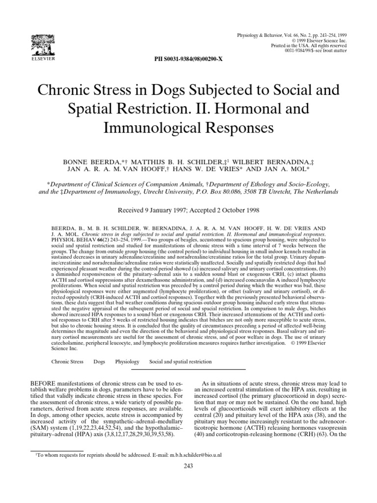 Chronic Stress Responses in Dogs | PDF | Hypothalamic–Pituitary–Adrenal ...