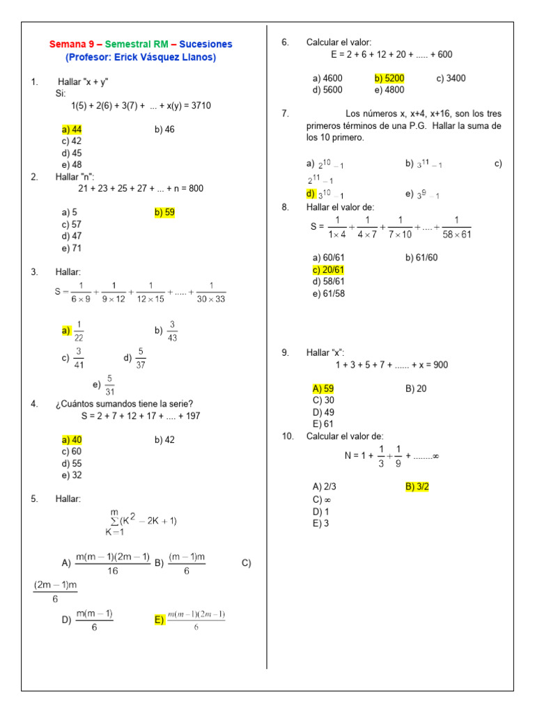 Ítemes de La Semana 6 - Anual y Semestral (Aritm - RM) | PDF | Ajedrez