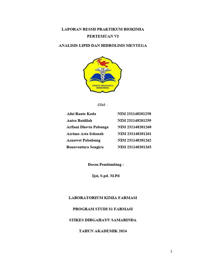 Laporan Resmi Praktikum Biokimia Pertemuan VI | PDF | Kesehatan Holistik | Sains & Matematika