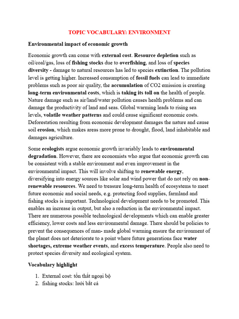 Topic Vocabulary | Download Free PDF | Environmental Degradation ...