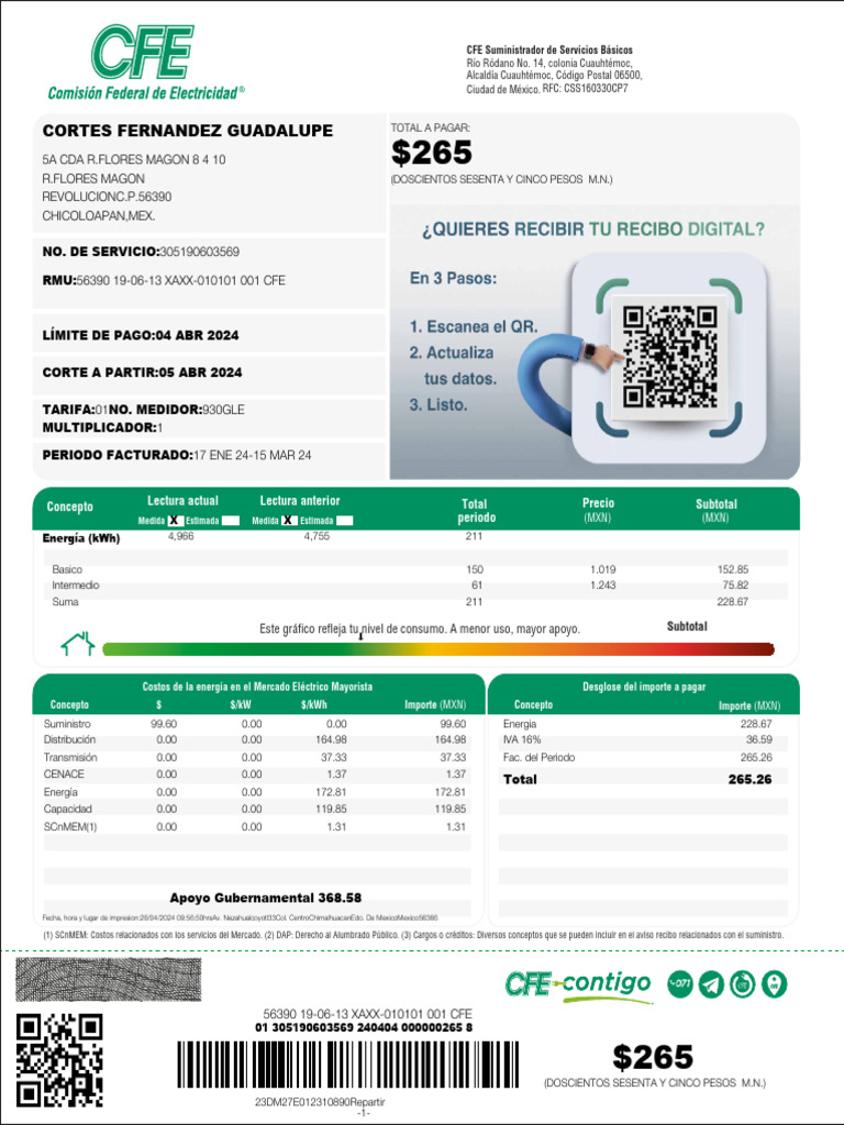 Recibo Cfe | PDF | Ingenieria Eléctrica | Cantidad