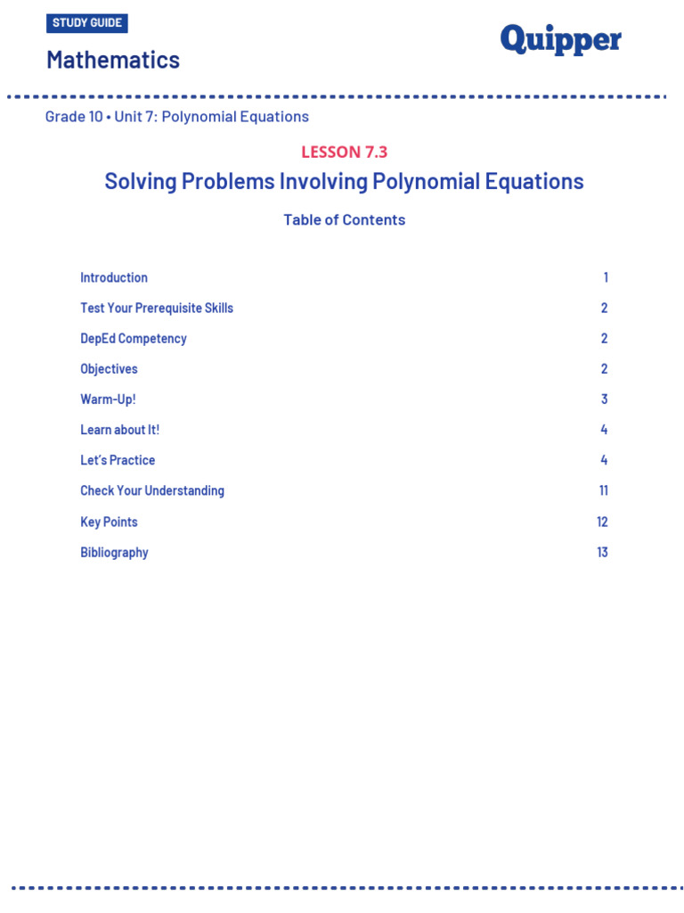 ME Math 10 Q1 0703 SG | PDF | Equations | Polynomial