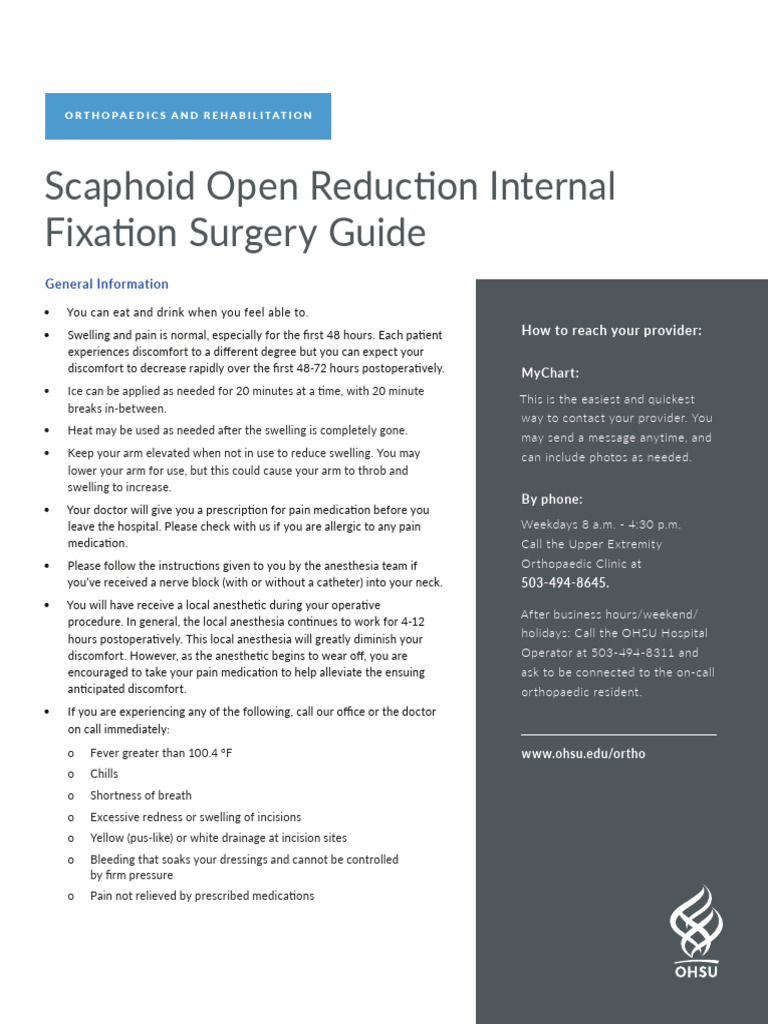 Scaphoid Open Reduction Internal Fixation | PDF | Anesthesia | Surgery