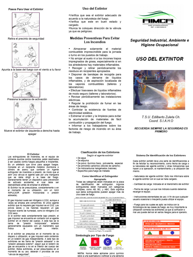 Triptico Uso Del Extintor | PDF | Materiales | Química