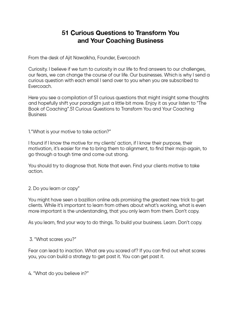 51 Curious Questions To Transform You and Your Coaching Business | PDF | Curiosity | Seinfeld