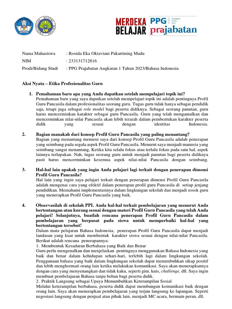 Aksi Nyata - Topik 3 - Rosida Eka Oktaviani | PDF | Karier & Perkembangan