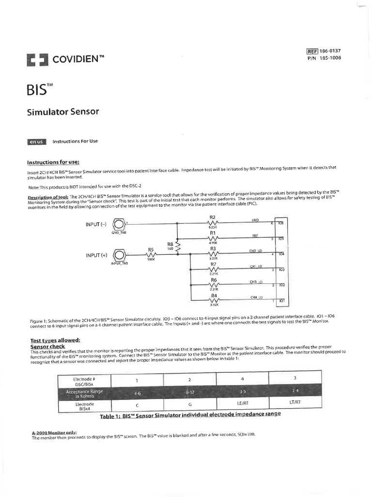 Simulador BIS Covidien Ref 186-0137 | PDF