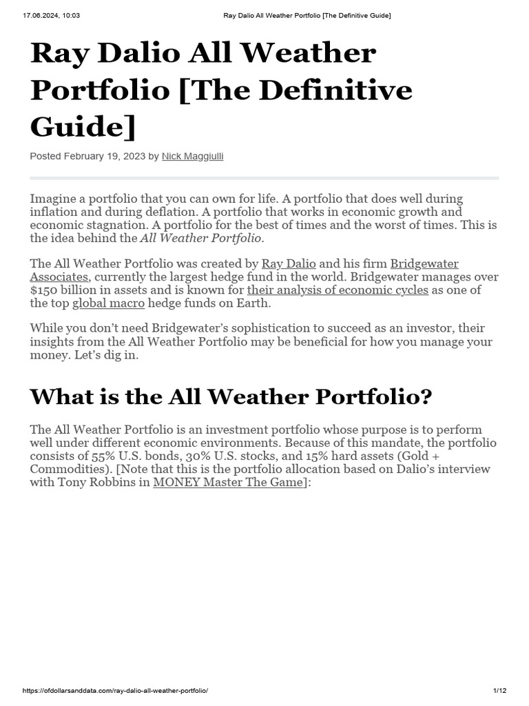Ray Dalio's All Weather Portfolio Guide | PDF | Bonds (Finance) | Hedge ...