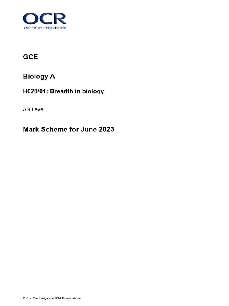 OCR AS-Level Biology June 2023 Mark Scheme 1 | PDF | Glycogen ...