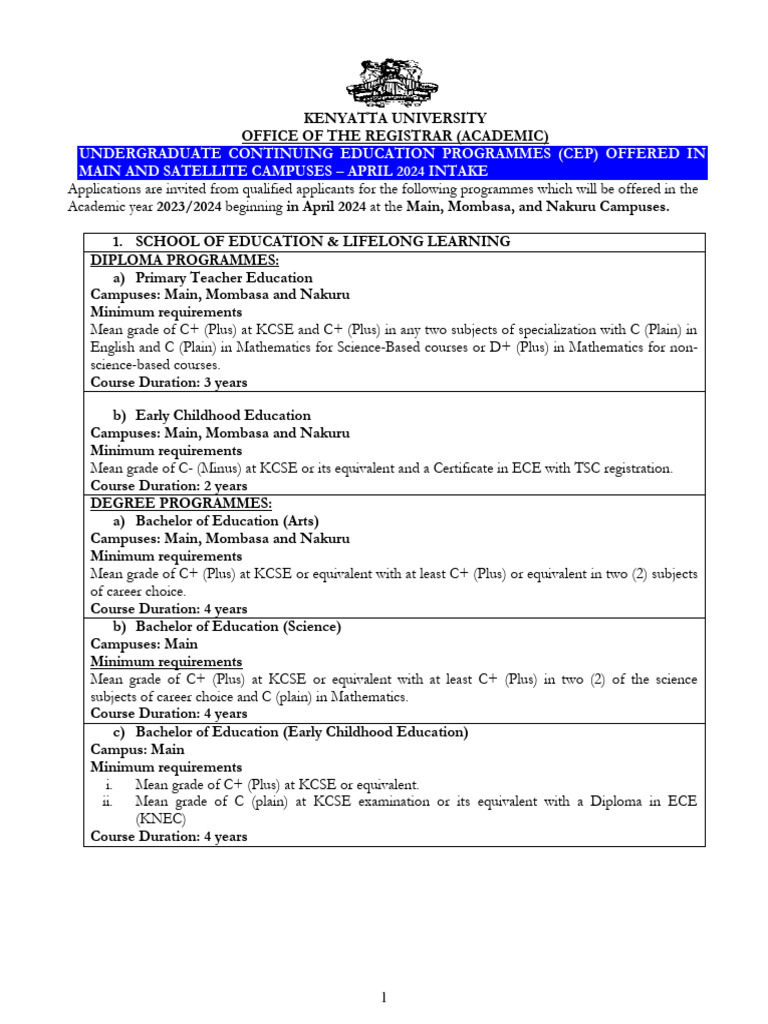 CEP Undergraduate Advert For April 2024 Intake | PDF | Bachelor's ...