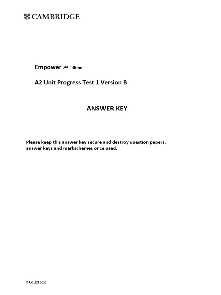 Unit Progress Test 1 Answer Key - Version B | PDF Unit Progress Test 1 Answer Key - Version B | PDF