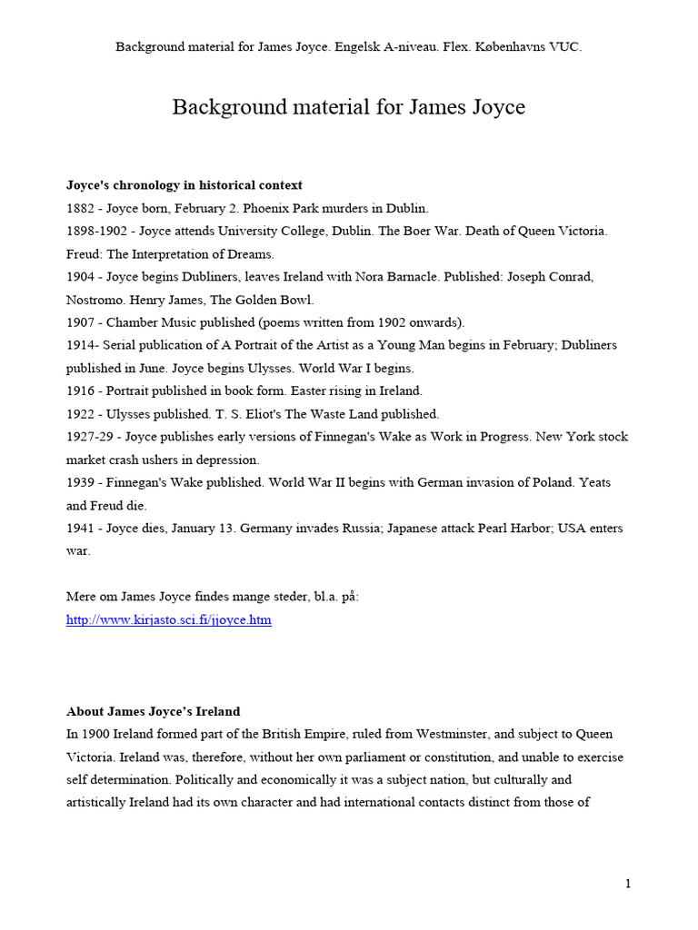 Background information on Joyce (2) | Download Free PDF | James Joyce ...