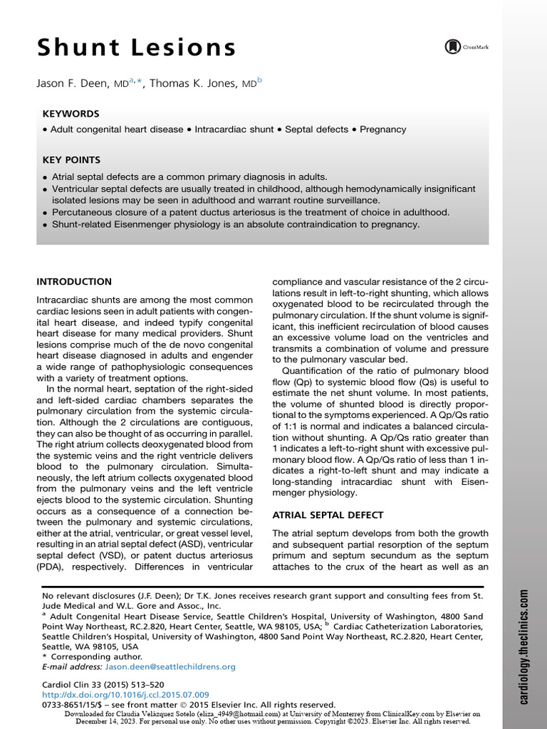 Shunt Card Clin 2015 | PDF | Ventricle (Heart) | Heart