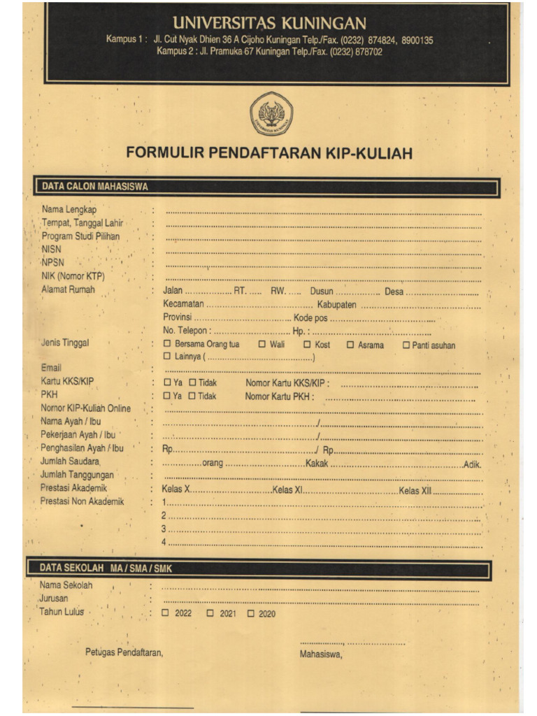 Formulir KIP UNIKU 1 | PDF