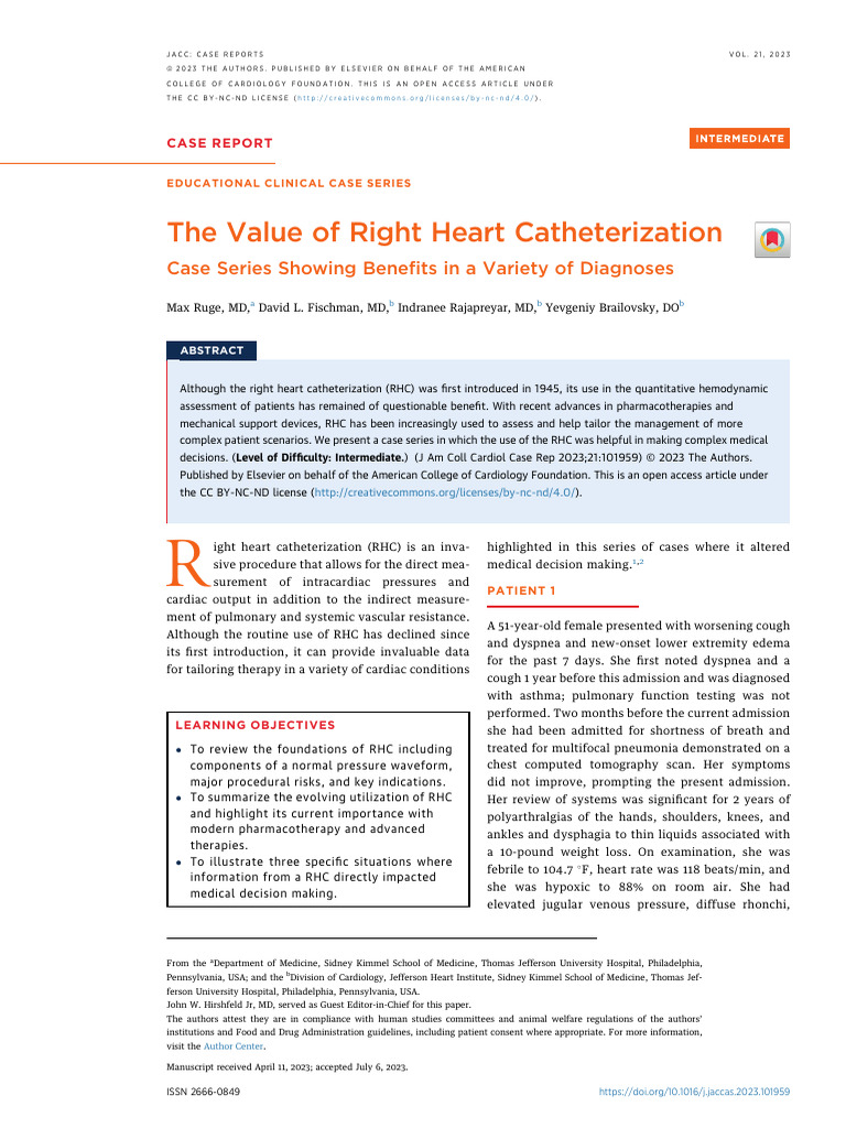Right Heart Catheterization Review | PDF | Cardiology | Internal Medicine