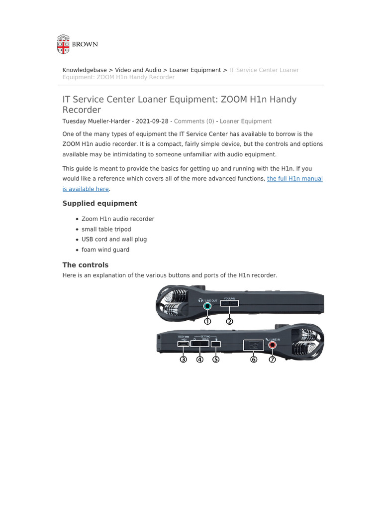 IT Service Center Loaner Equipment ZOOM H1n Handy Recorder | PDF | Usb ...