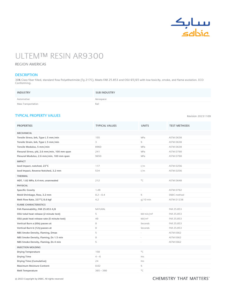 ULTEM™ Resin - AR9300 - Americas - Technical - Data - Sheet-2 | PDF ...