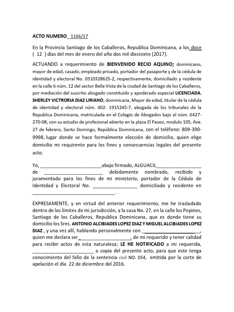 Acto de Alguacil | PDF | República Dominicana | Ley Pública