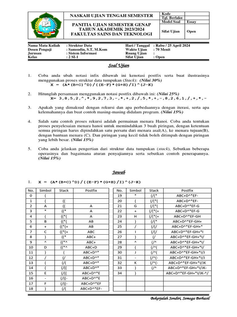 Jawaban Uts Struktur Data 2024 Si-1 | PDF