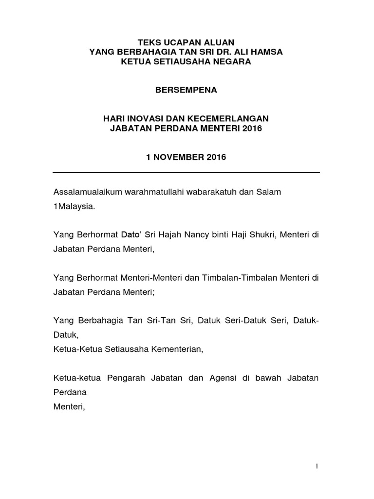 Teks Ucapan Aluan Hari Inovasi | PDF | Bisnis