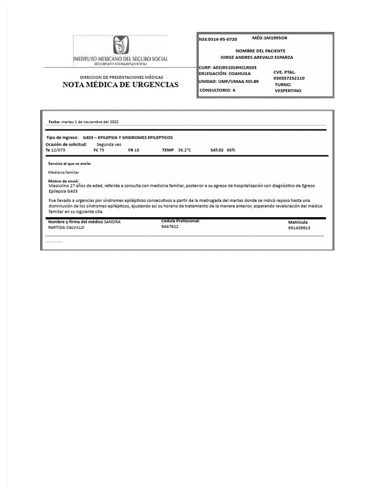 Imss Urgencias Receta para Uso Recretivo | PDF