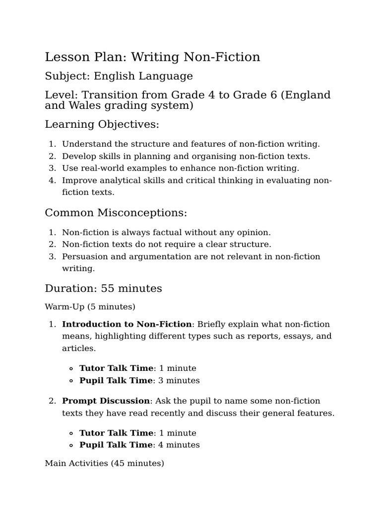 Lesson Plan 1 - English Language (Grade 6) - Alice | PDF | Non Fiction ...