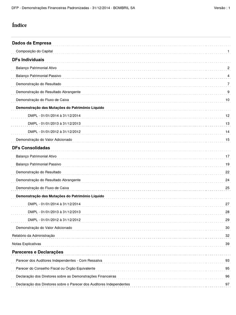 DFP Completo 2014 | PDF | Capital próprio (finanças) | Balancete
