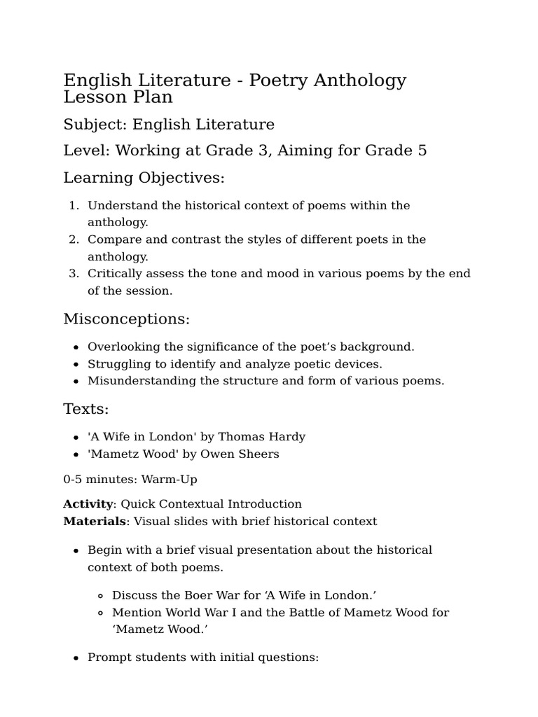 Lesson PLan 3 - English Lit | PDF | Poetry | Lesson Plan