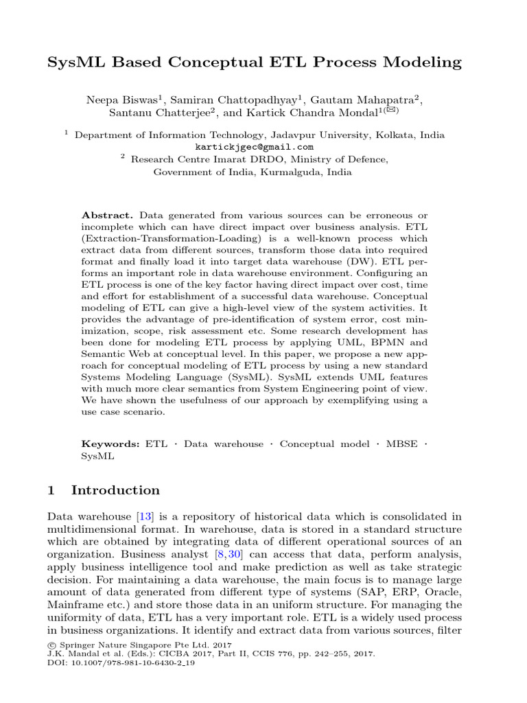 SysML Based Conceptual ETL Process Modeling | PDF | Conceptual Model | Unified Modeling Language