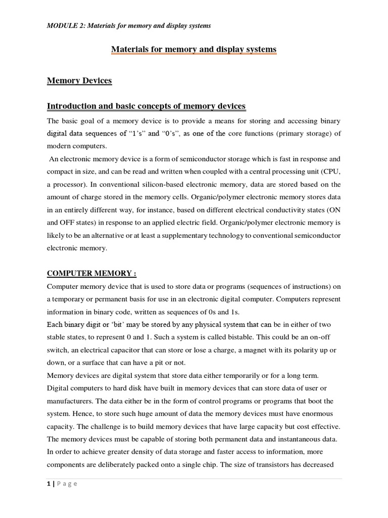 Memory Device Materials Overview | PDF | Liquid Crystal | Random Access ...