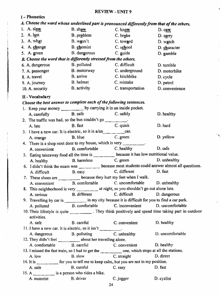 Phonetics and Vocabulary Review Unit 9 | PDF | Land Transport | Vehicles
