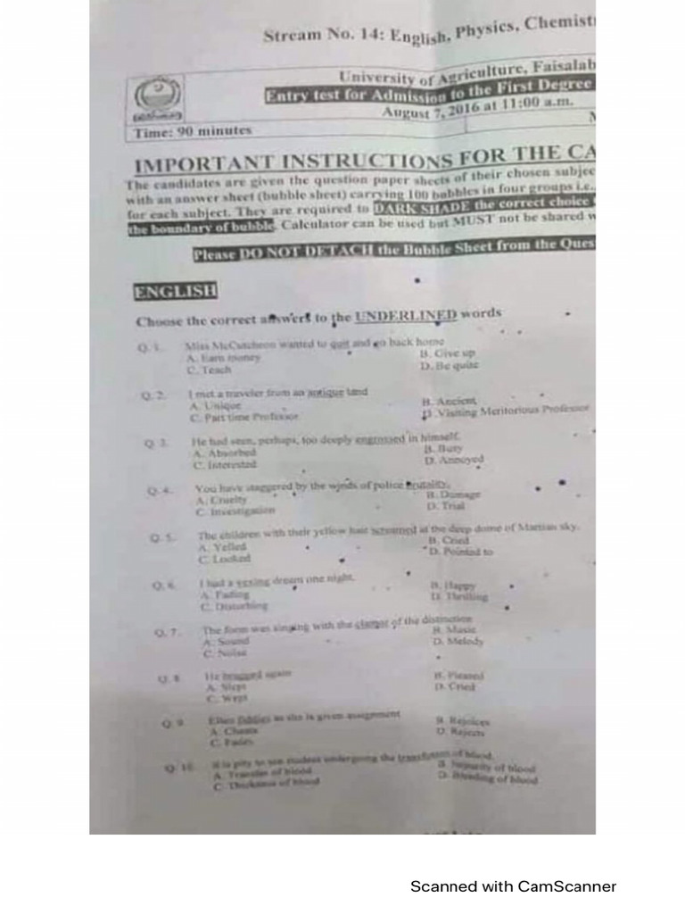 Past Paper Entry Test | PDF