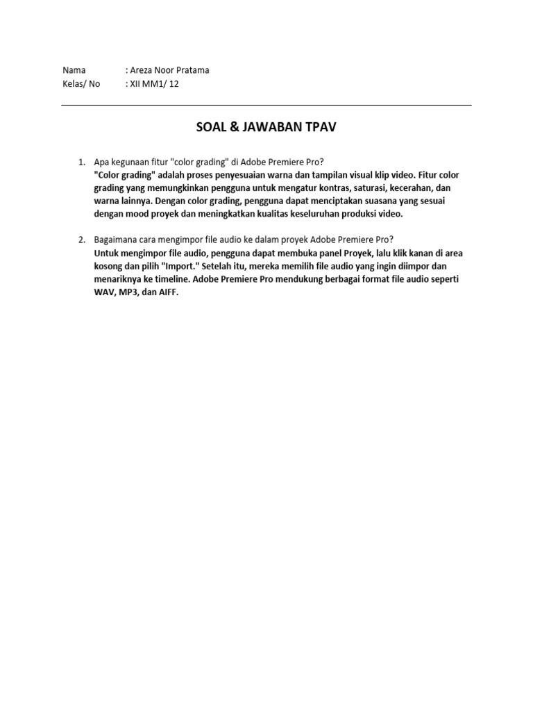 12 Areza Noor Pratama - Soal & Jawaban | PDF | Seni | Teknologi & Rekayasa