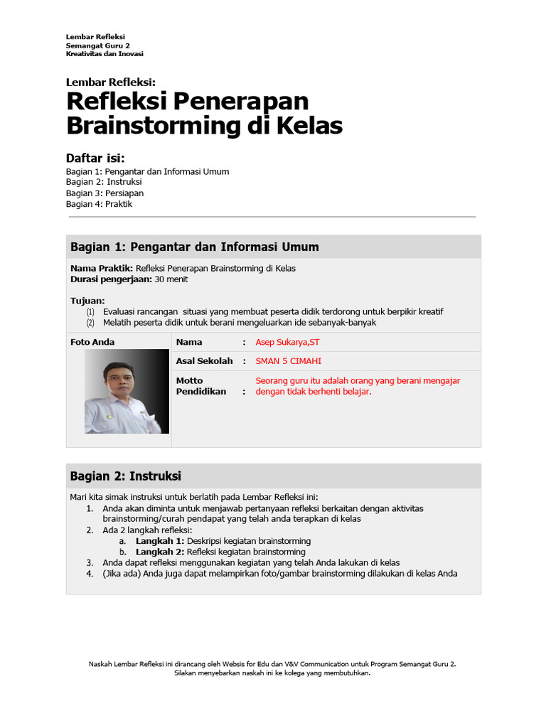 Refleksi Brainstorming Guru | PDF | Karier & Perkembangan