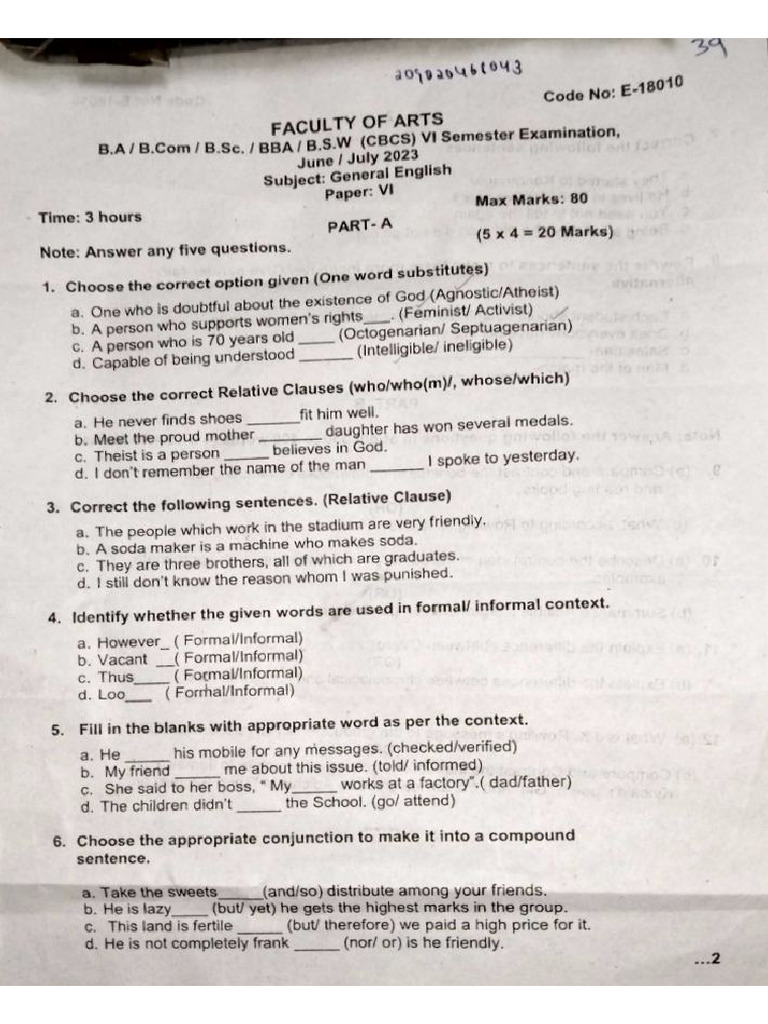 Last Year Model Paper | PDF