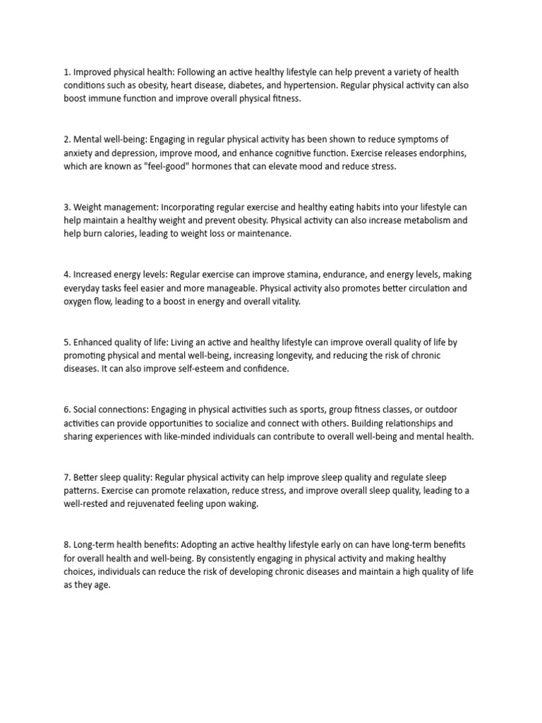 Benefits of an Active Lifestyle | PDF | Wellness