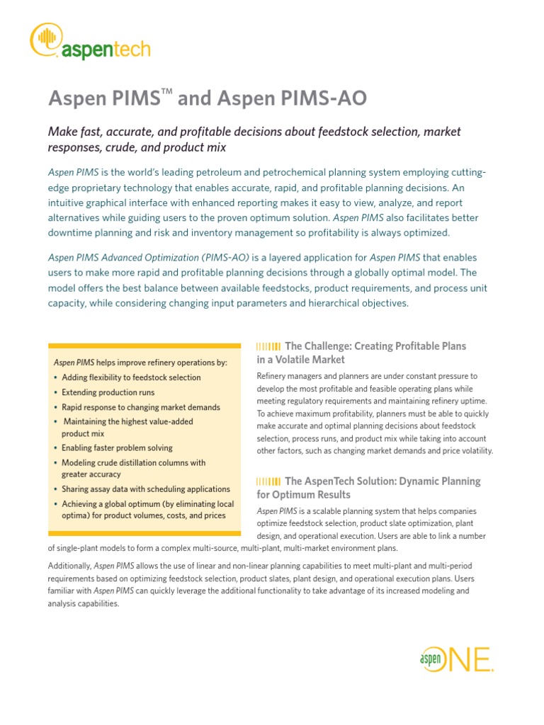 Aspen PIMS Brochure | PDF | Scheduling (Production Processes) | Mathematical Optimization