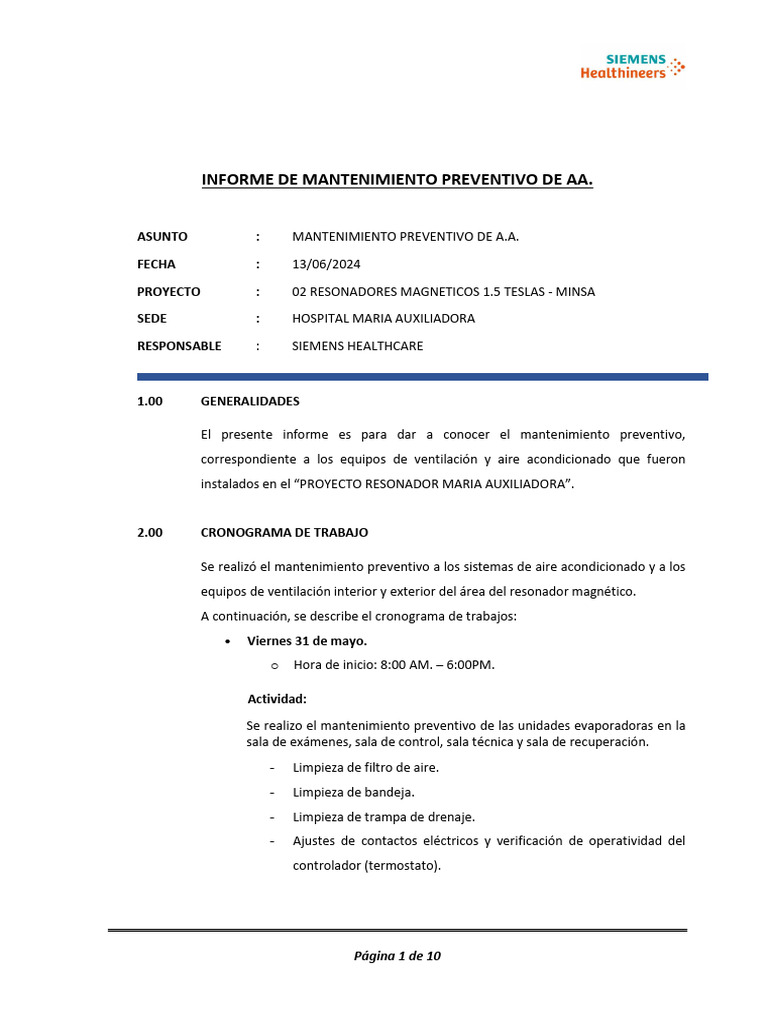 Informe de Mantenimiento de Aa Maux. | PDF | Automatización de edificios | Ingenieria Eléctrica