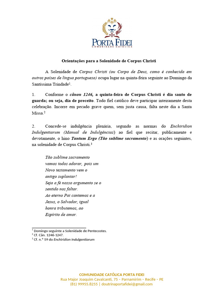 Orientac3a7c3b5es para A Solenidade de Corpus Christi | PDF | Indulgência | Igreja católica