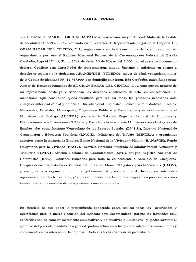 Modelo Carta Poder para Tramites | PDF | Documento de identidad | Gobierno