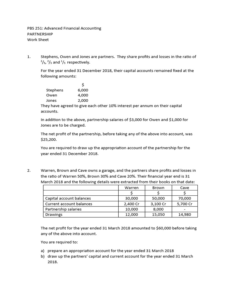 Partnership Worksheet | Download Free PDF | Partnership | Interest