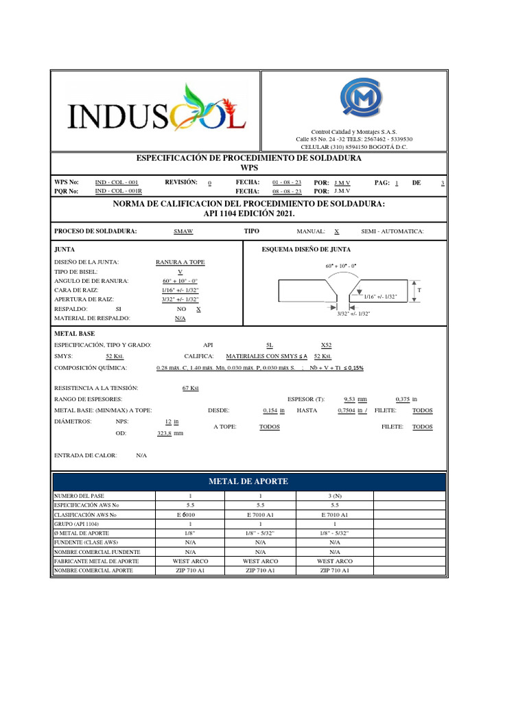 Wps Ind-Col-001 - API 1104 - Tub 12 Pul SHC STD - Rjm-Jef | PDF ...