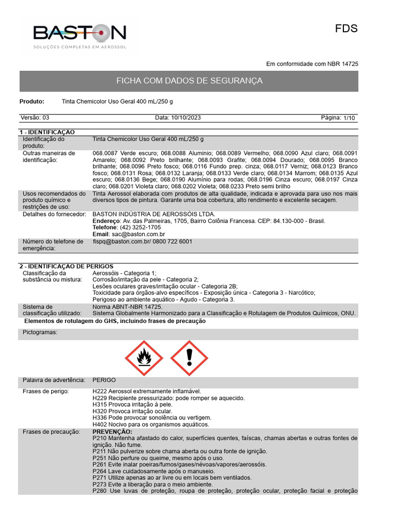 FISPQ-TINTA-USO-GERAL | PDF | Densidade | Cloro