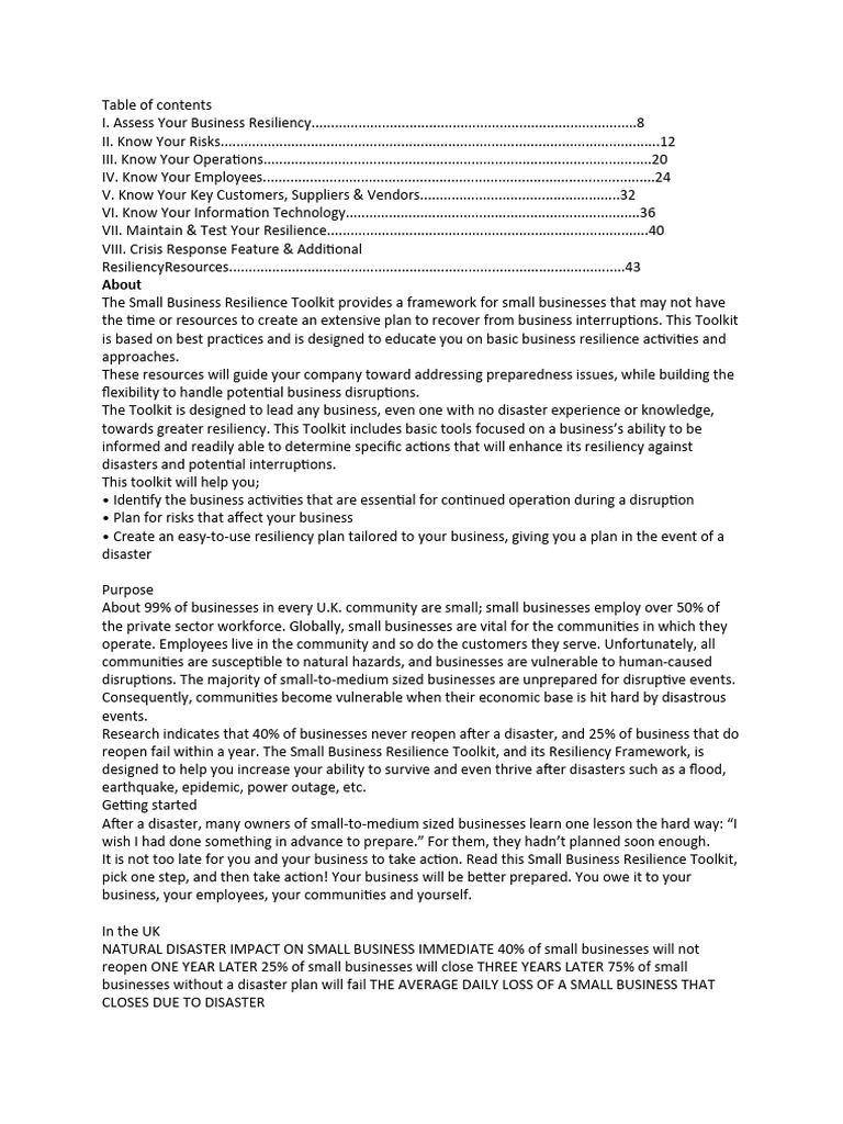 Business Resilience Worksheet | PDF | Emergency Management | Hazards