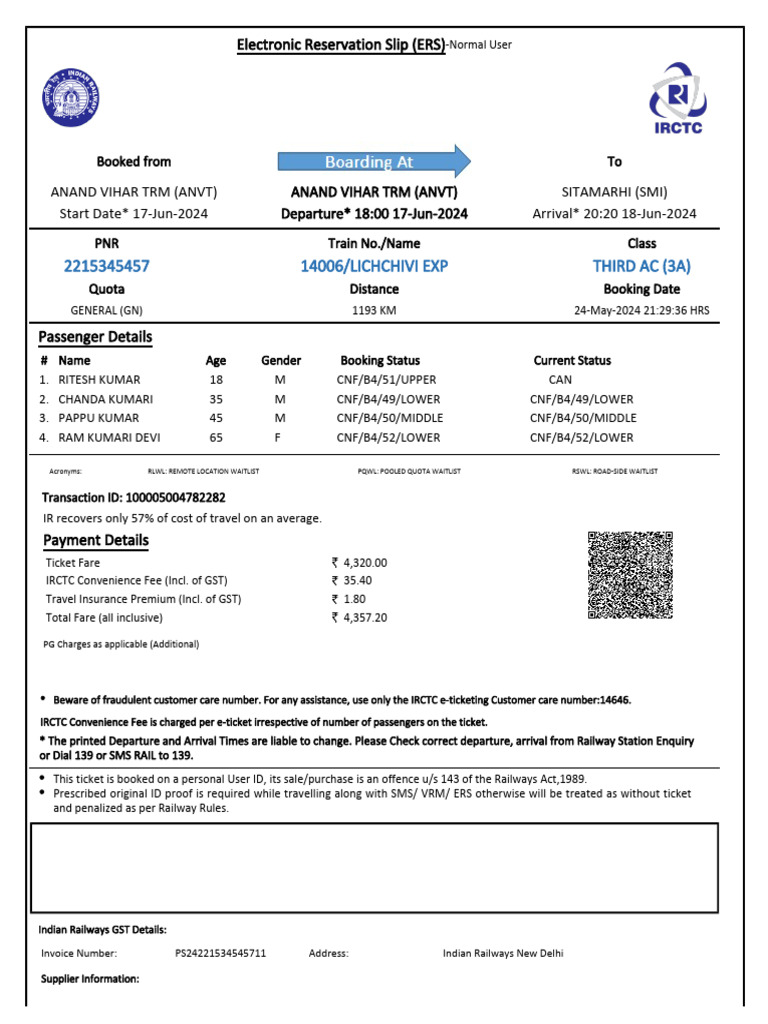 14006/lichchivi Exp Third Ac (3A) | PDF | Identity Document