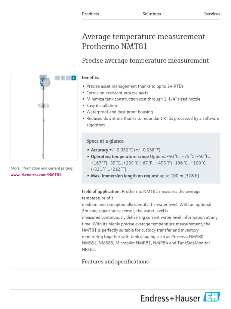 Endress-Hauser Prothermo NMT81 en | PDF | Metrology | Measuring Instrument